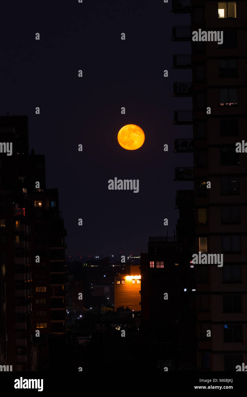 Red moon from a rooftop terrace in the Upper East Side of NYC Stock ...