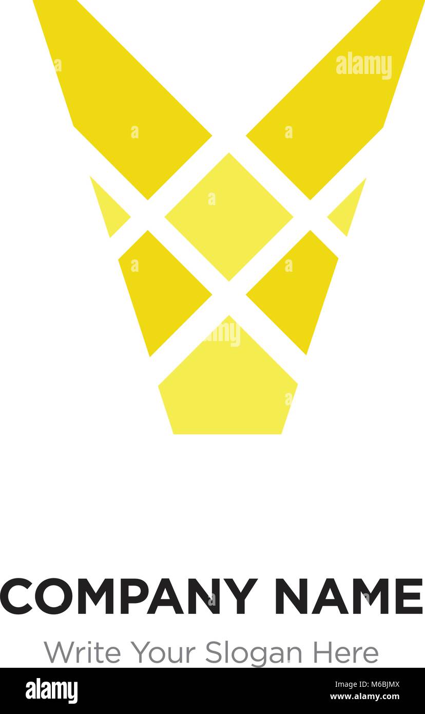 V Letter Logo with yellow connected line elements. Abstract geometric ...