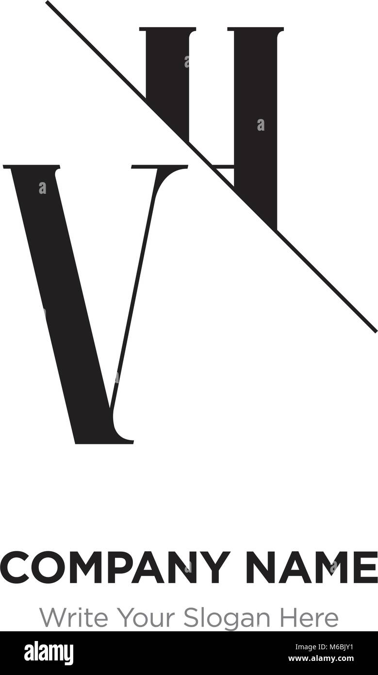 Abstract letter VH,HV logo design template, black&white Alphabet ...