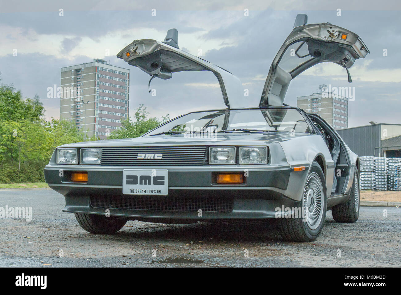 DELOREAN CAR AT THE ORIGINAL FACTORY SITE AT DUNMURRY NEAR BELFAST WITH ...