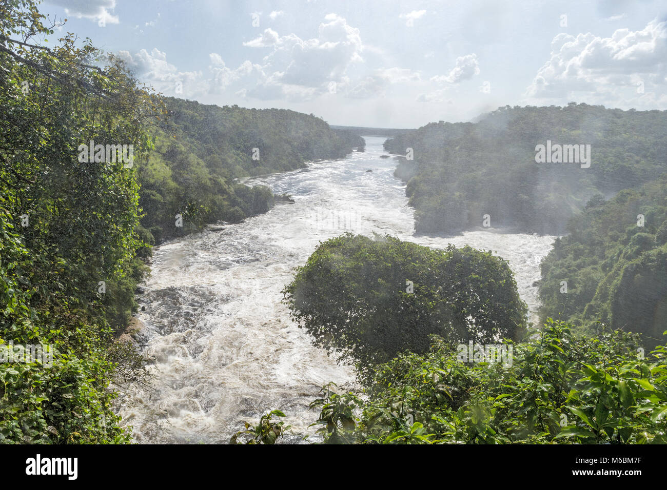 Victoria Nile river from top of the waterfall; Murchison's Falls ...