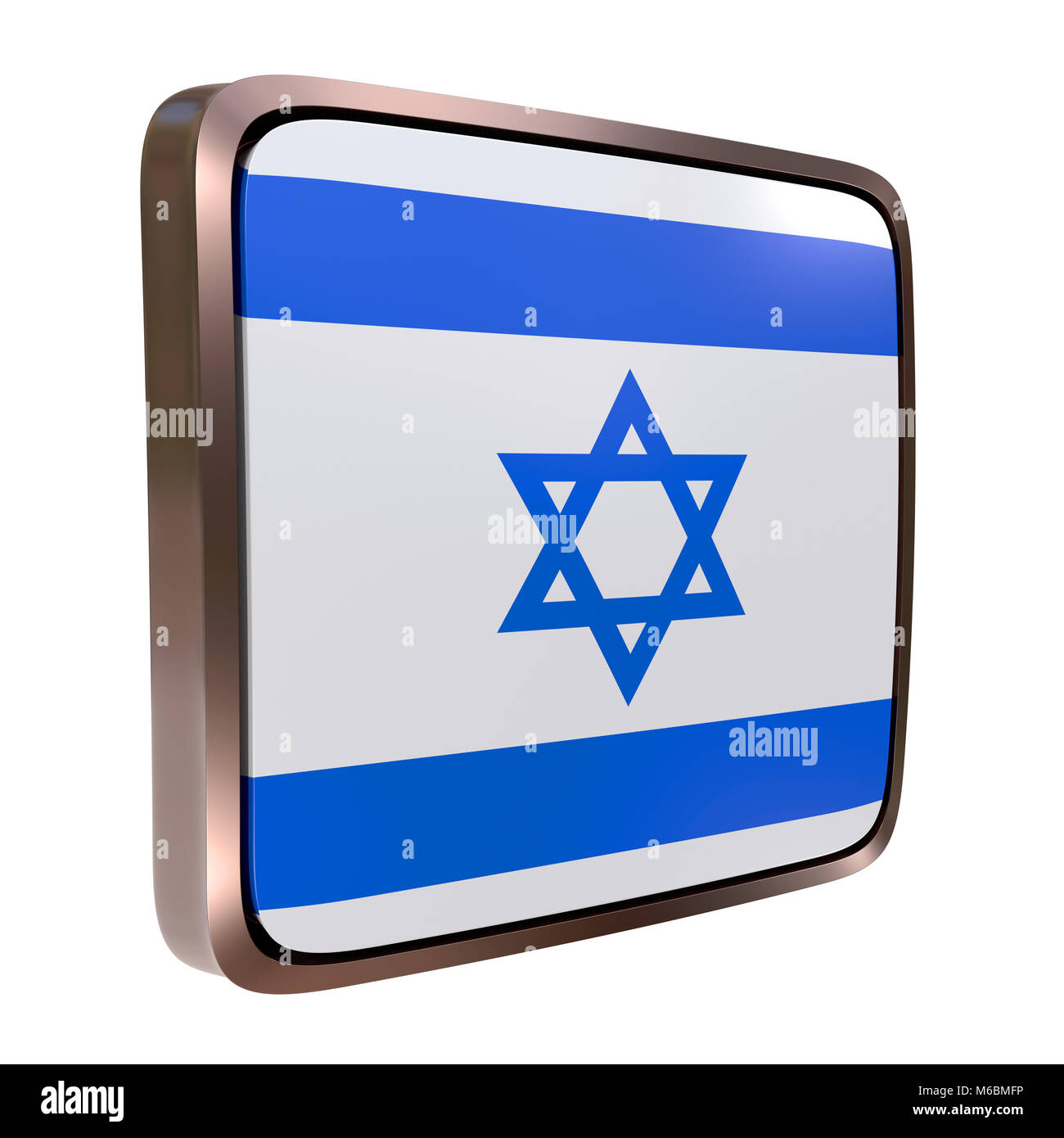 3d rendering of an Israel flag icon with a metallic frame. Isolated on ...