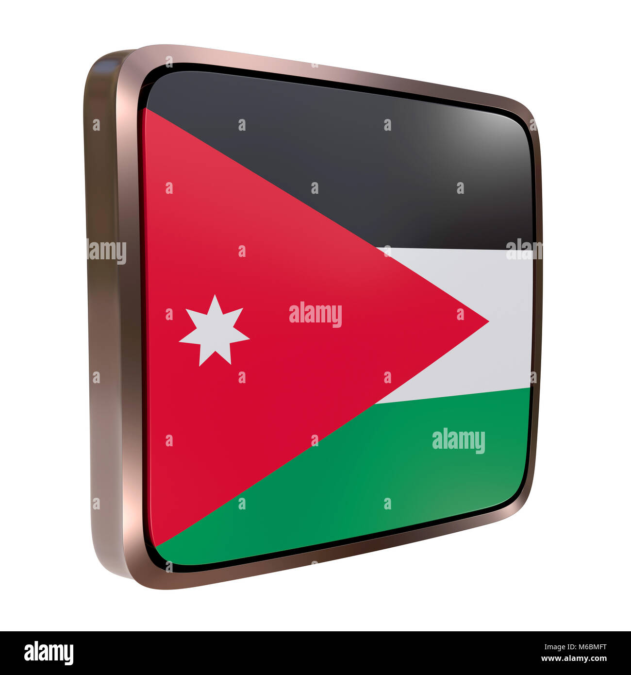 3d rendering of a Jordan flag icon with a metallic frame. Isolated on ...