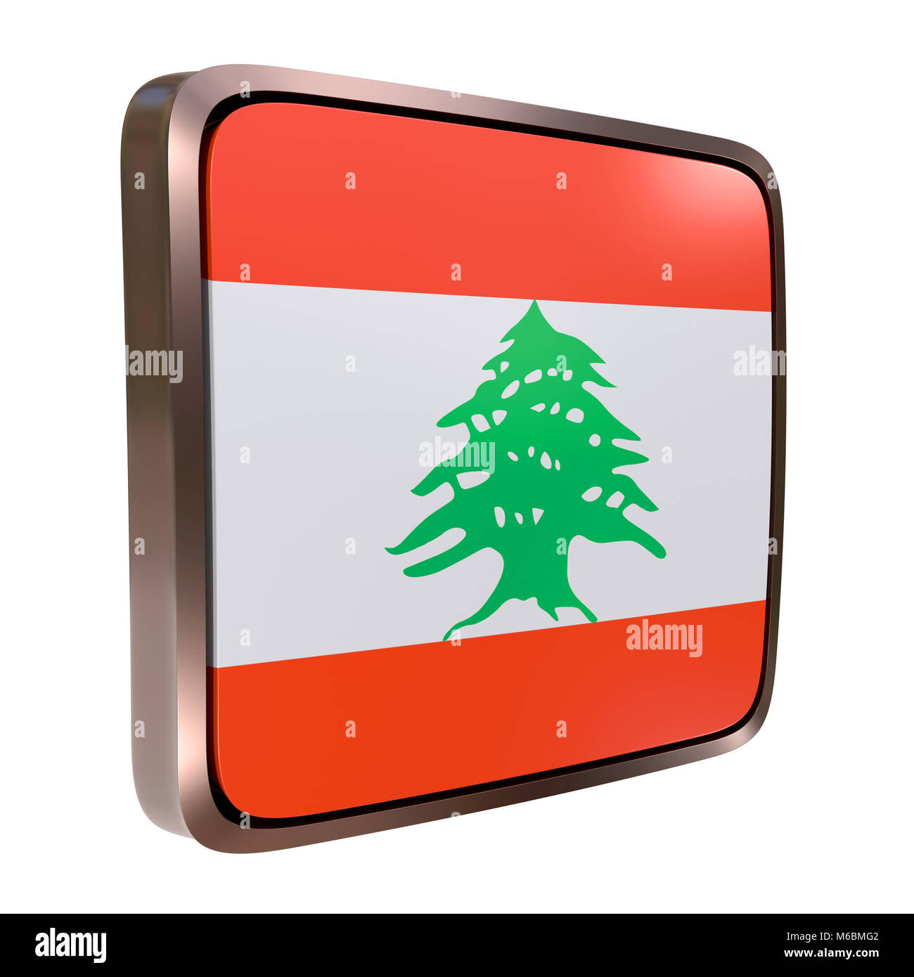 3d rendering of a Lebanon flag icon with a metallic frame. Isolated on ...