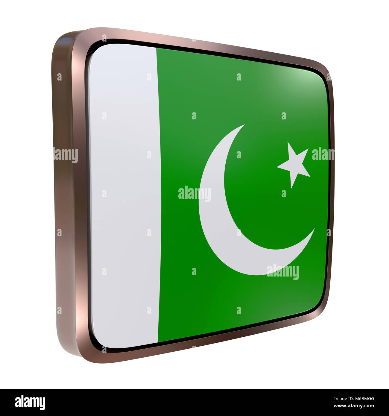 3d rendering of a Pakistan flag icon with a metallic frame. Isolated on ...