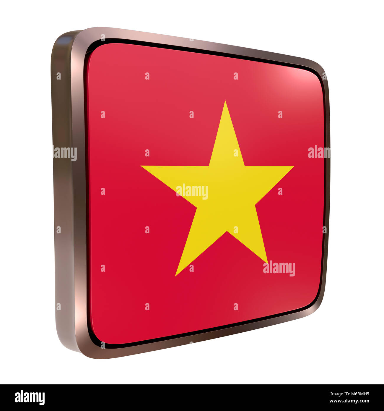 3d rendering of a Vietnam flag icon with a metallic frame. Isolated on ...