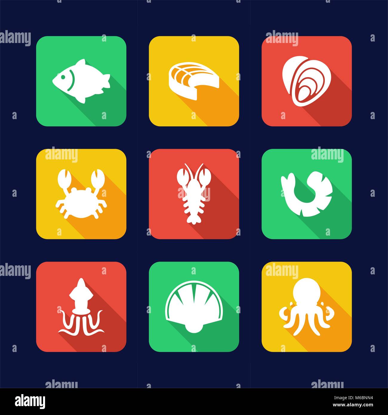 Seafood Icons Flat Design Stock Vector Image & Art - Alamy
