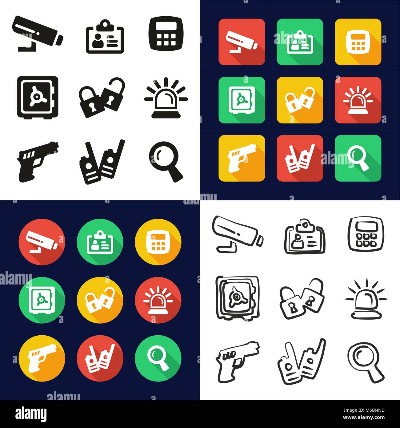 Security All in One Icons Black & White Color Flat Design Freehand Set Stock Vector Image & Art ...