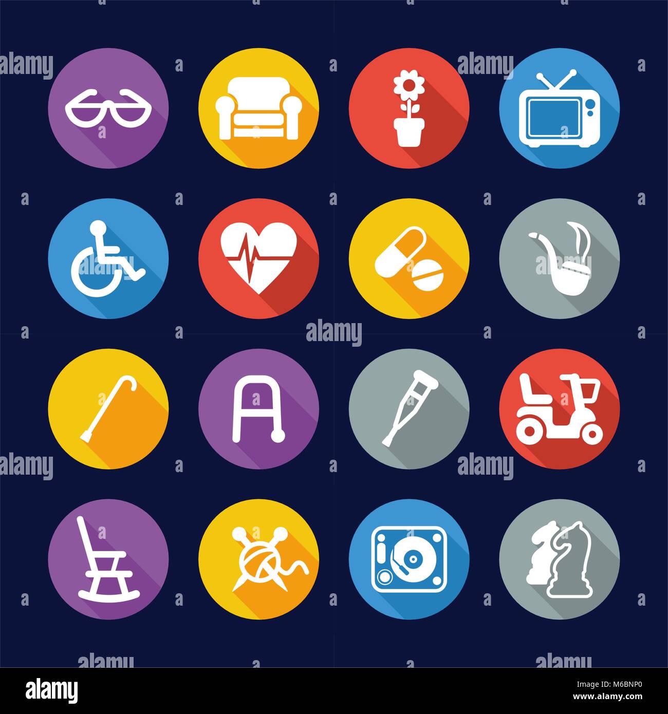 Senior People Icons Flat Design Circle Stock Vector Image & Art - Alamy