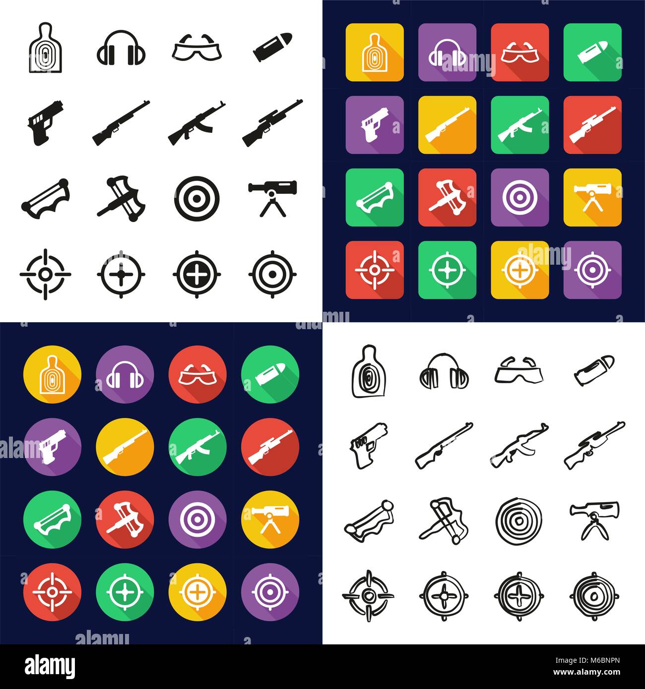 Shooting Range All in One Icons Black & White Color Flat Design ...