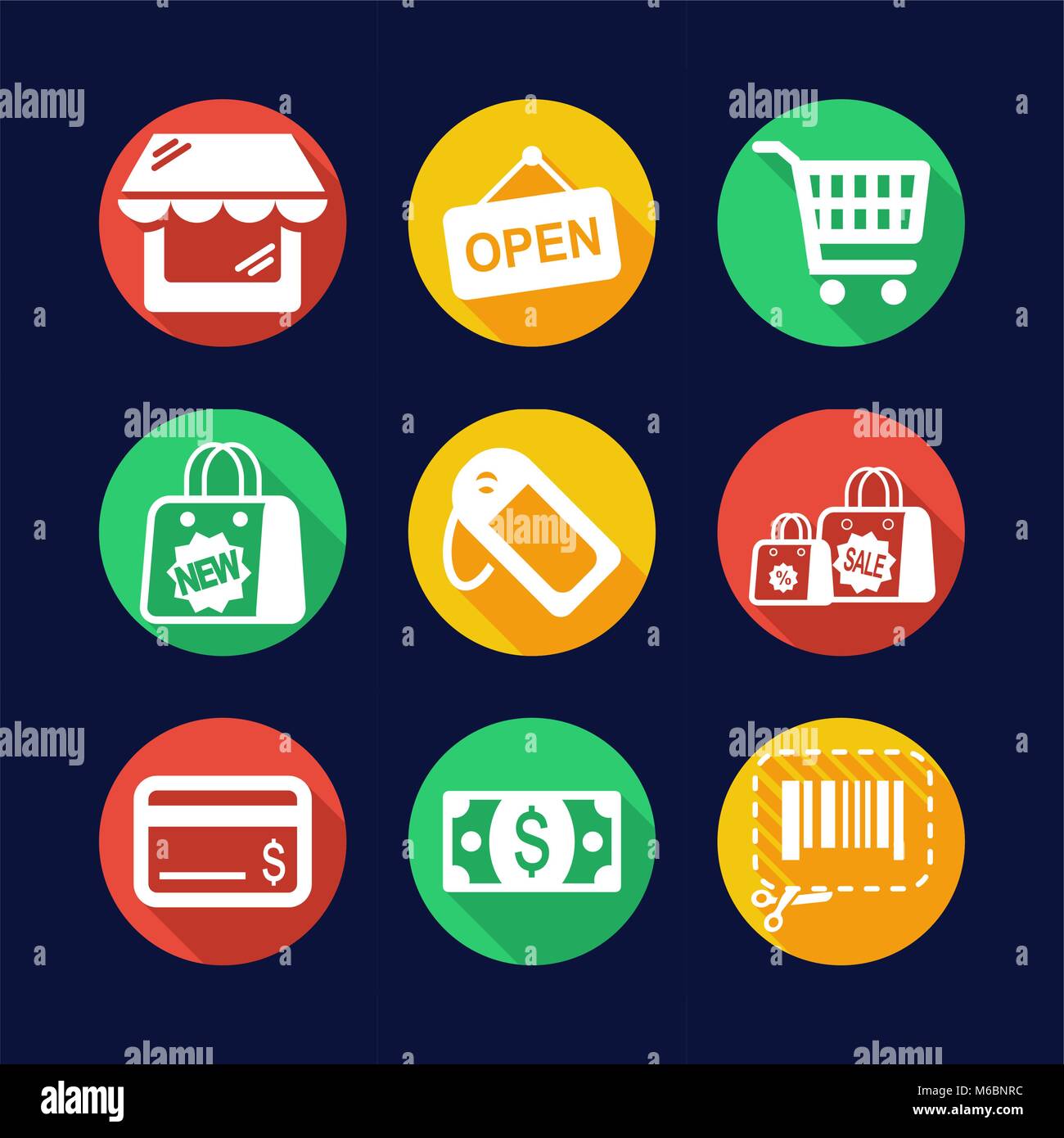 Shopping Icons Flat Design Circle Stock Vector Image & Art - Alamy
