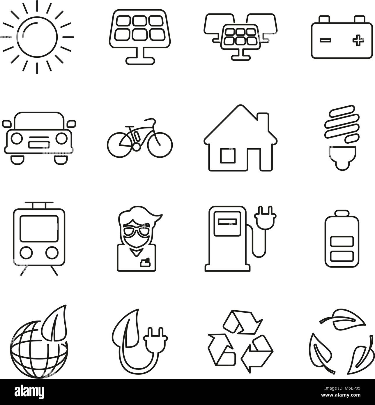 Solar Energy or Renewable Energy Icons Thin Line Vector Illustration ...