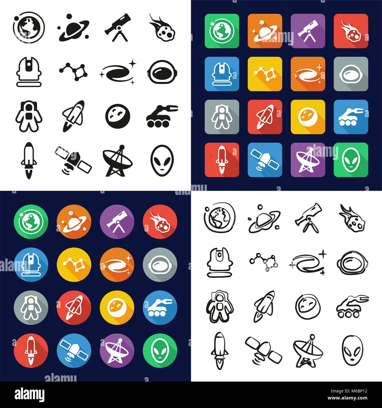 Space All in One Icons Black & White Color Flat Design Freehand Set Stock Vector Image & Art - Alamy