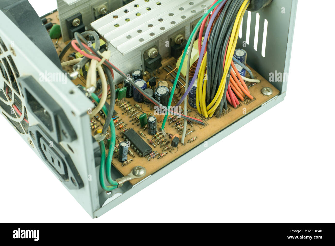 Silver computer power supply on white background Stock Photo - Alamy