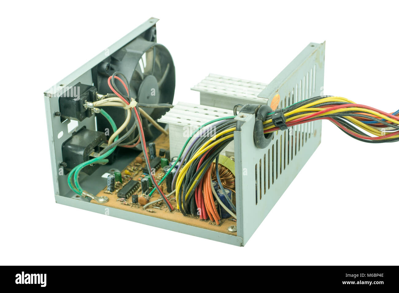 Silver computer power supply on white background Stock Photo - Alamy