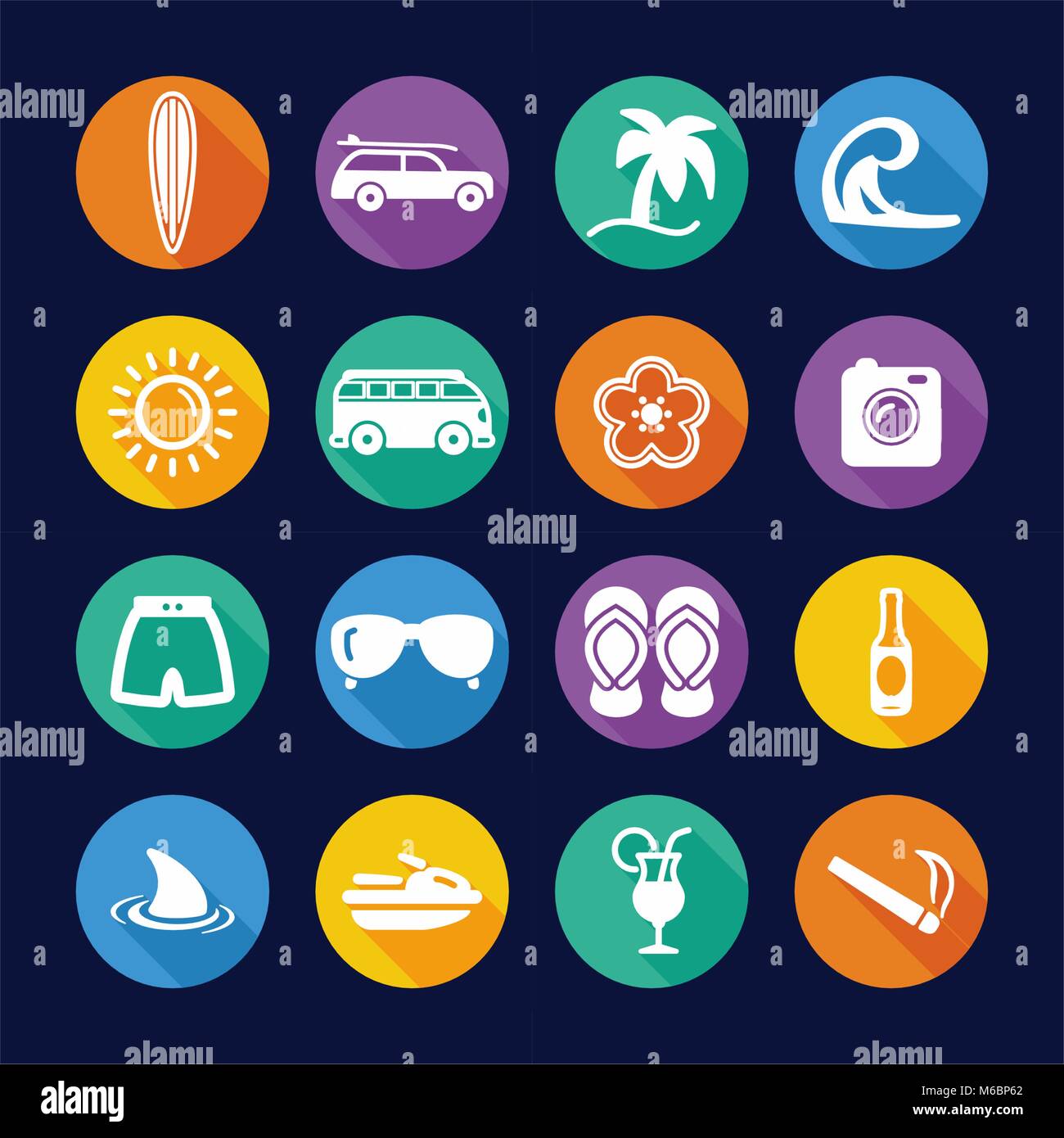 Surfing Icons Flat Design Circle Stock Vector Image & Art - Alamy