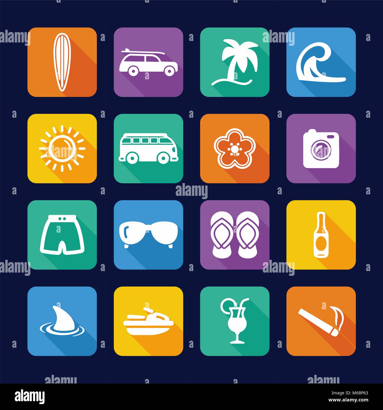 Surfing Icons Flat Design Stock Vector Image & Art - Alamy