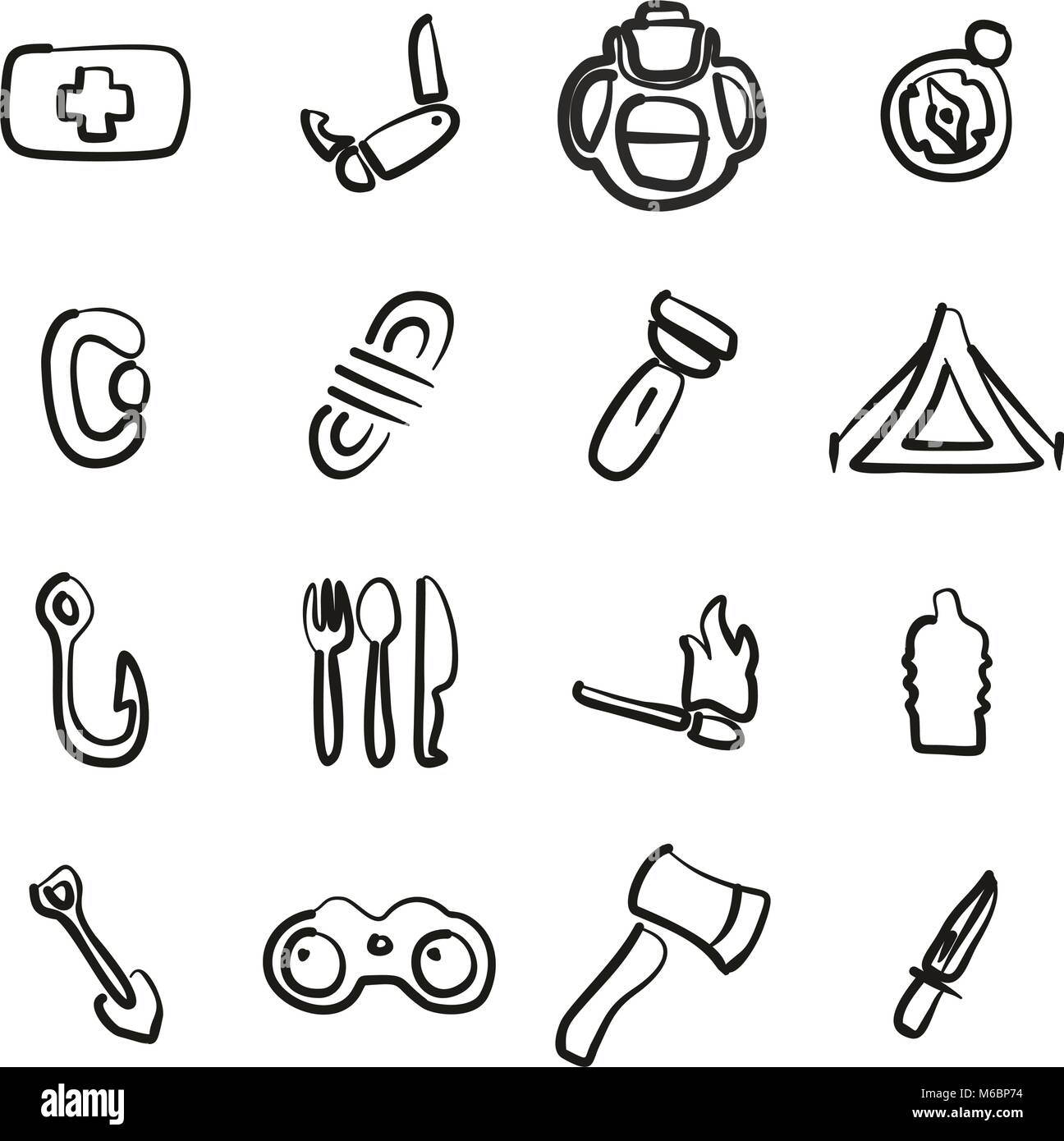 Survival Kit Icons Freehand Stock Vector Image & Art - Alamy