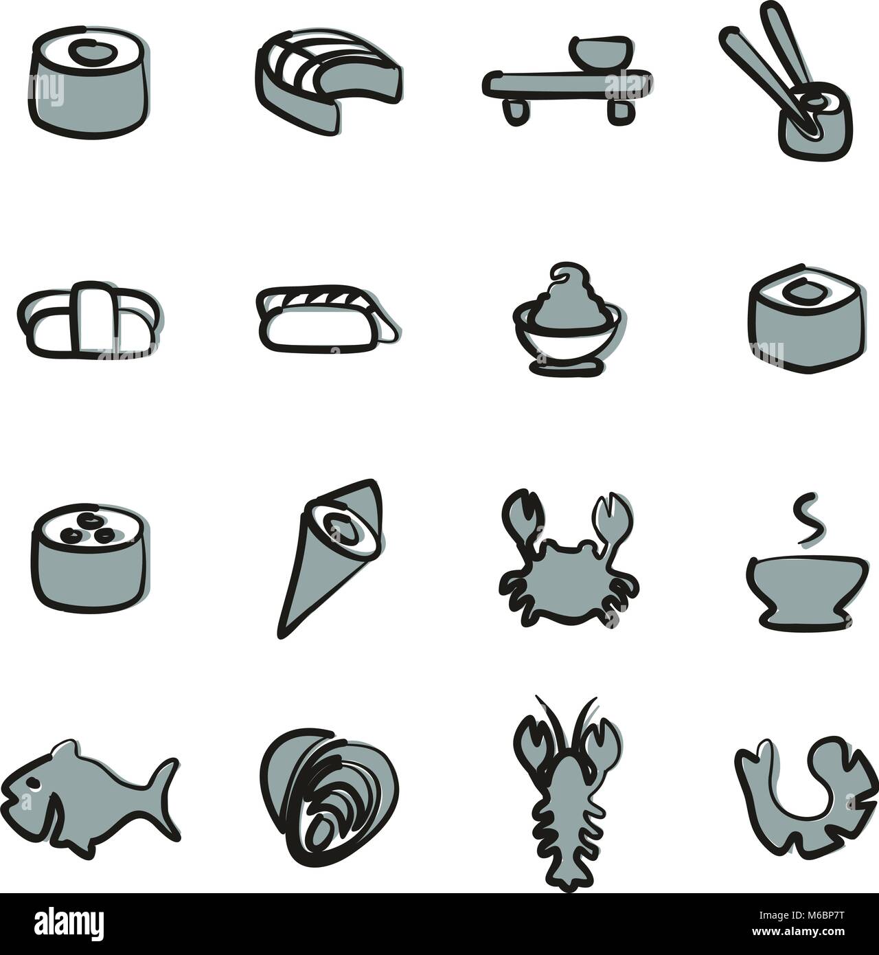 Sushi Icons Freehand 2 Color Stock Vector Image & Art - Alamy