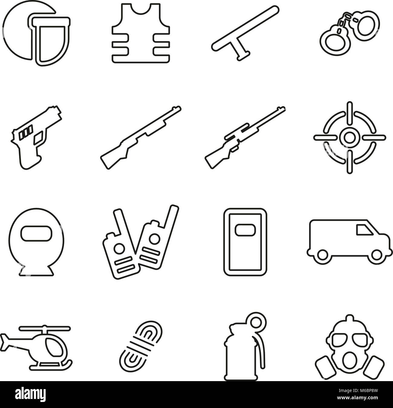SWAT Team or Special Forces Icons Thin Line Vector Illustration Set ...