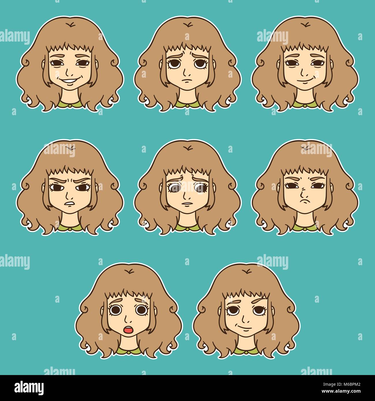 Set of woman's emotions. Facial expression. Girl Avatar. Isolated ...