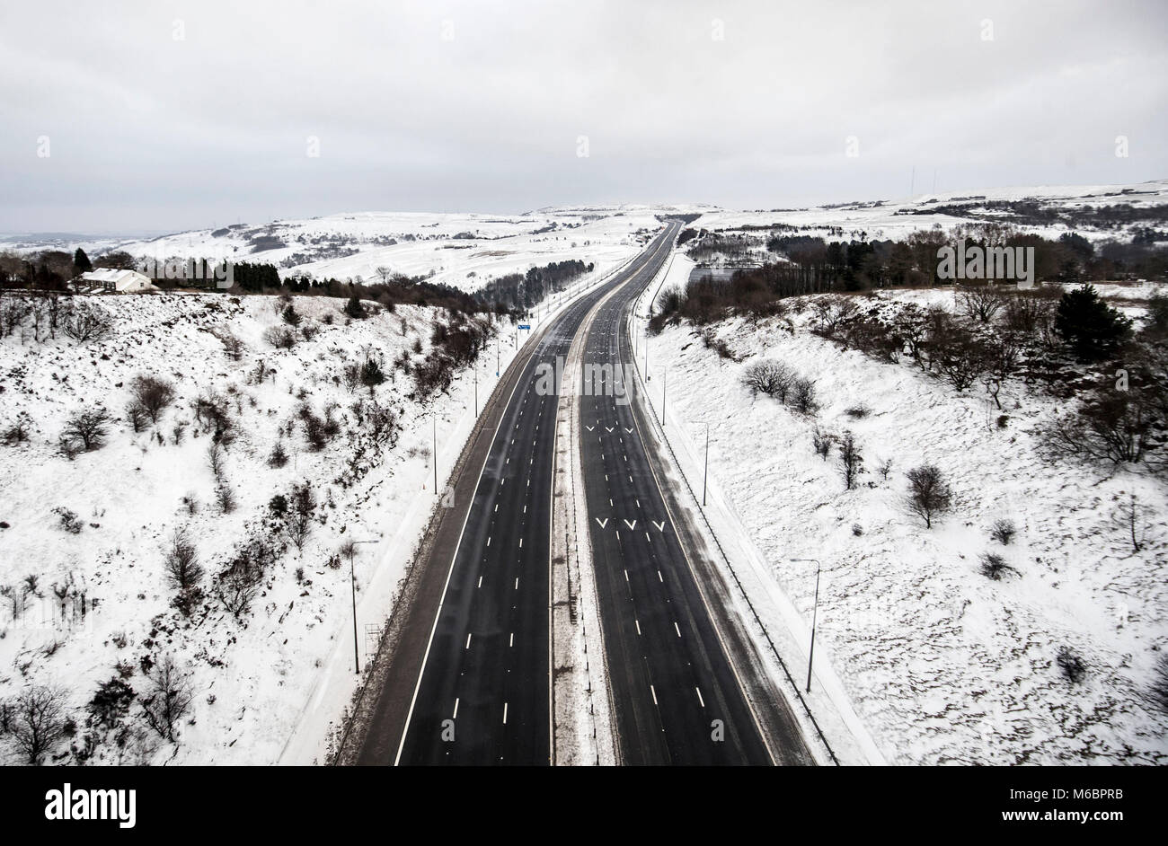 A closed section of the M62 near Kirklees, as the severe weather ...