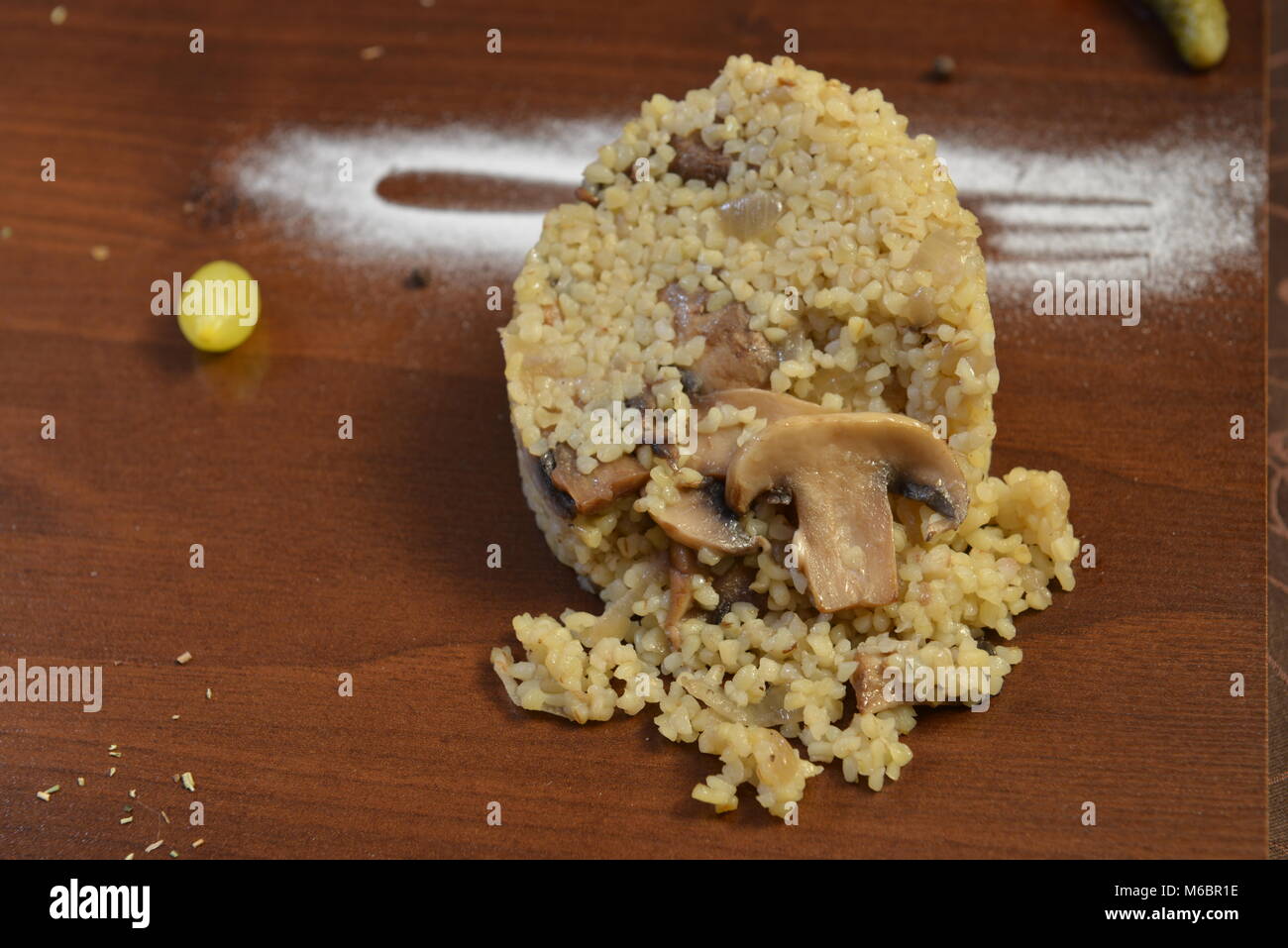 fried rice on white plate in restaurant. asian food. Risotto with ...