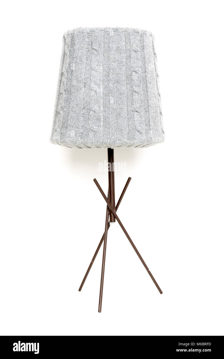 Lamp with knitted shade isolated on white background Stock Photo - Alamy