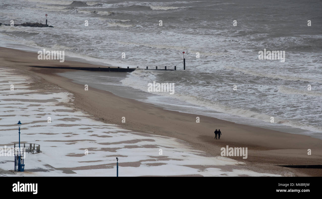 Snow on Bournemouth beach in Dorset, as the severe weather conditions ...