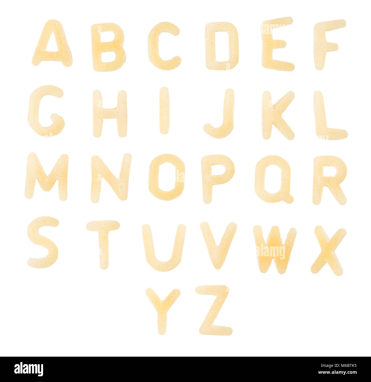 Alphabet made of macaroni letters isolated on white background Stock ...