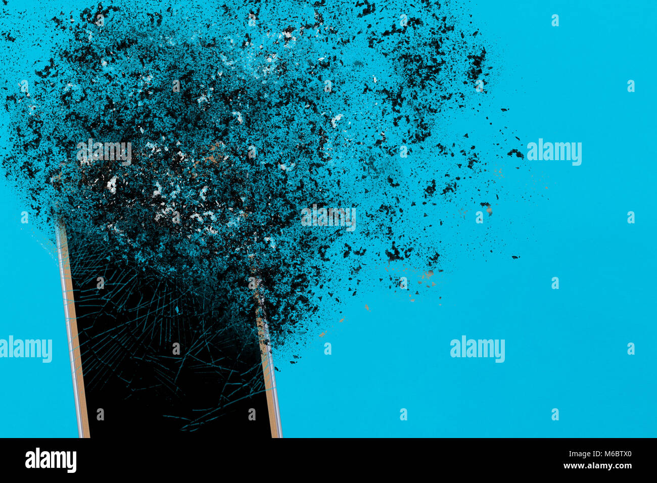 Smartphone explosion on blue background. Edit by using explosion effect ...