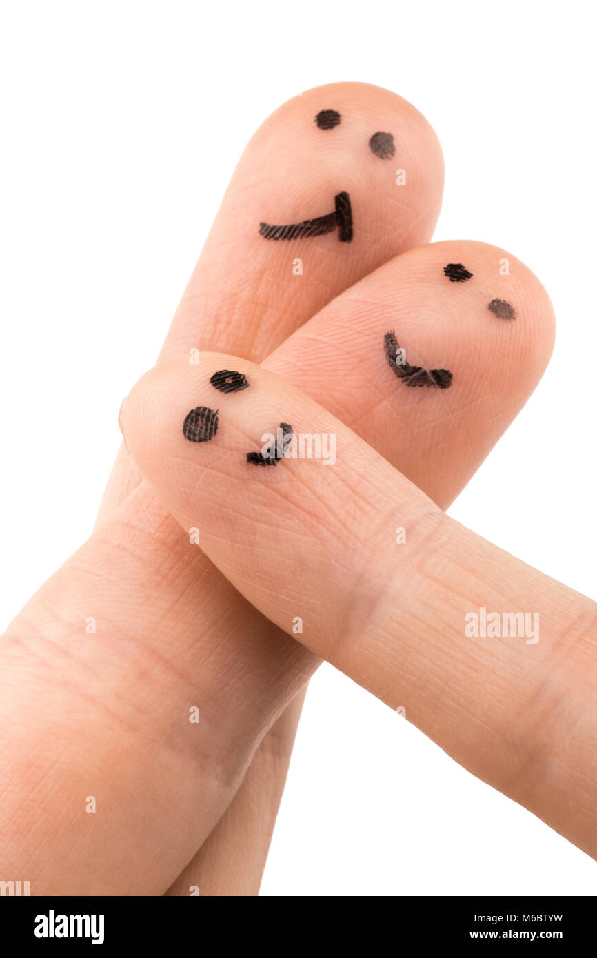 Happy finger art family group on white background Stock Photo - Alamy