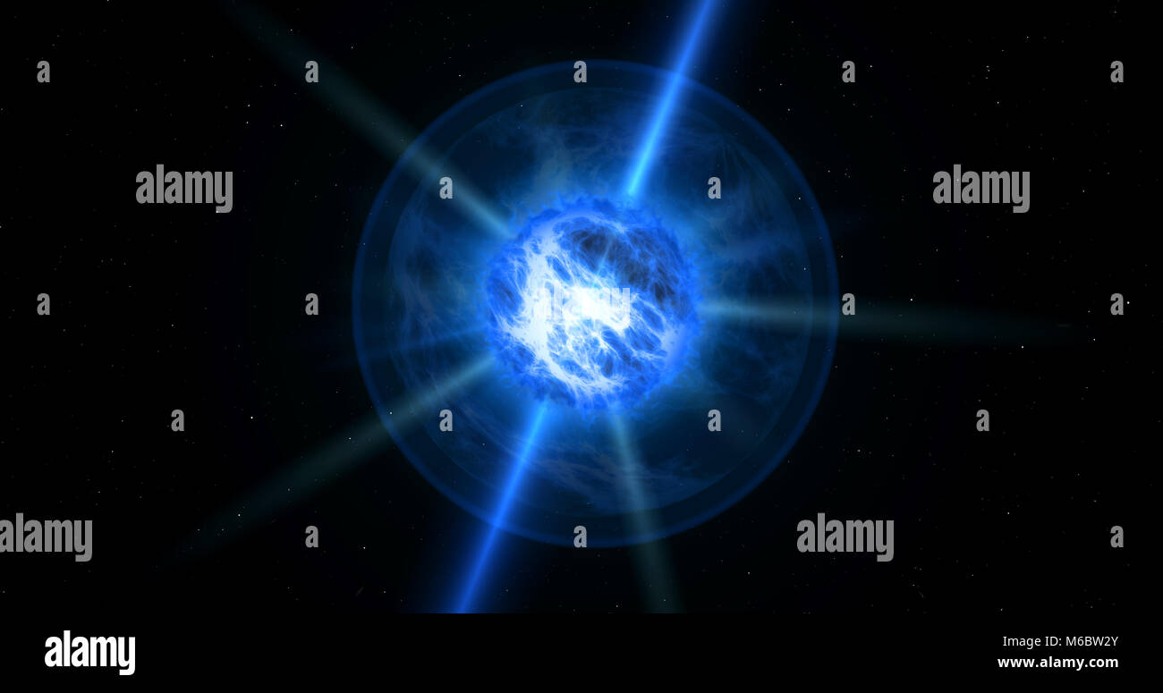 Blue quasar storm in space. Concept of blue sun star with energy clouds ...
