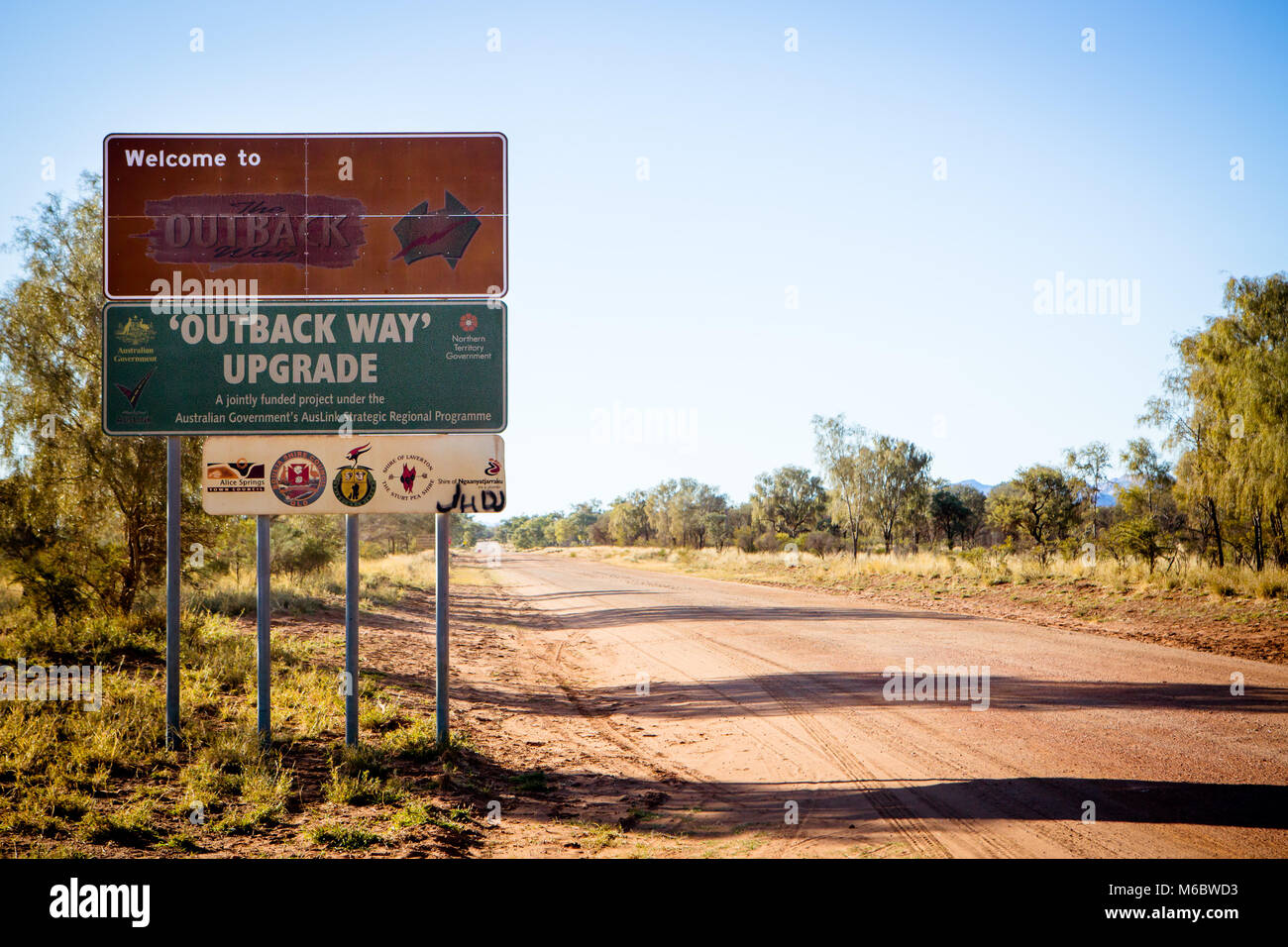The Outback Way signage on the Plenty Hwy near Alice Springs, Northern ...