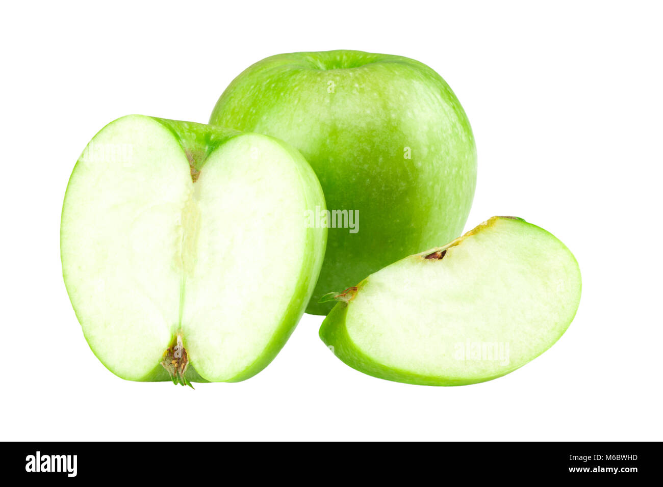 Green apple fruits and slices of apple isolated on white background ...