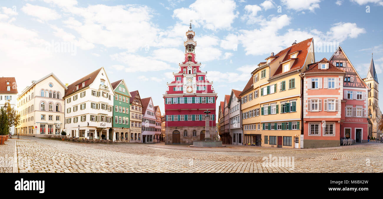 panoramic view of town square and famous town hall in esslingen am ...