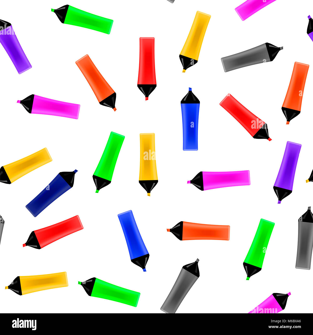 Colorful Markers Seamless Pattern Isolated on White. Set of Colored ...