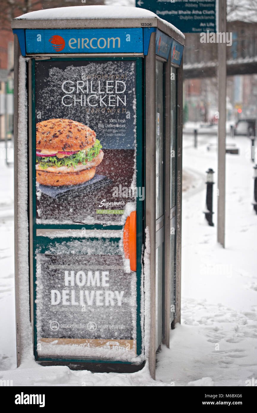 Dublin/Ireland 03/02/2018 Burger ad covered in snow on talbot street ...