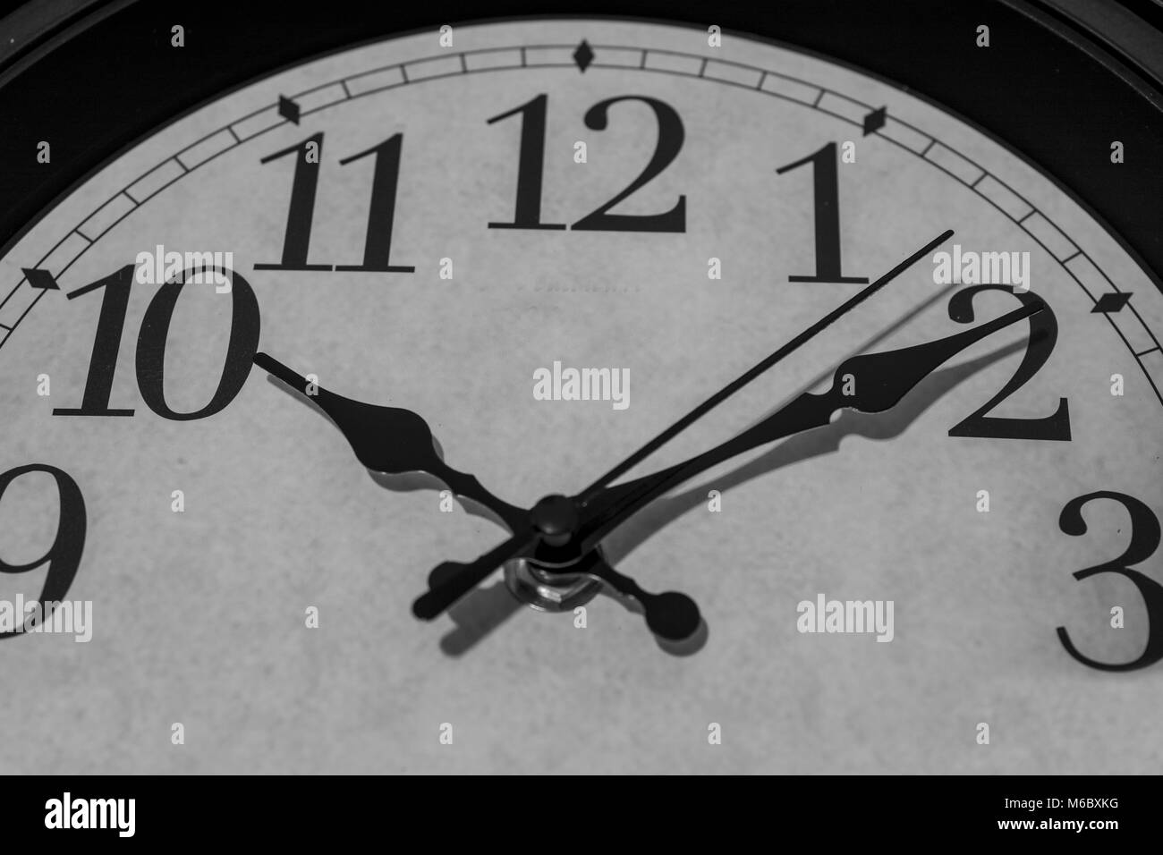 Closeup on the pointers of a clock marking ten minutes past ten o’clock ...