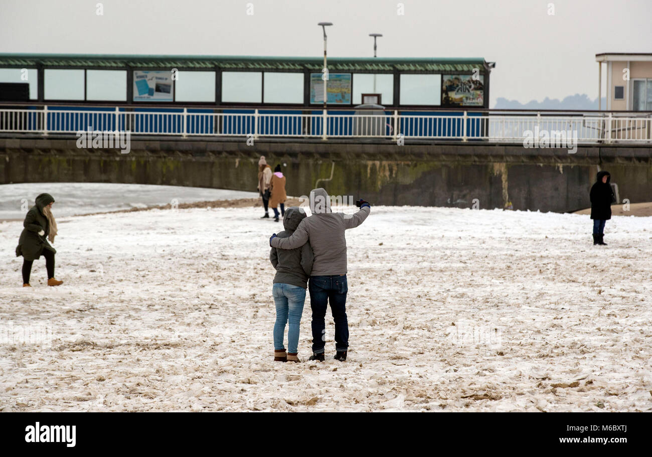Snow on Bournemouth beach in Dorset, as extreme weather has continued ...