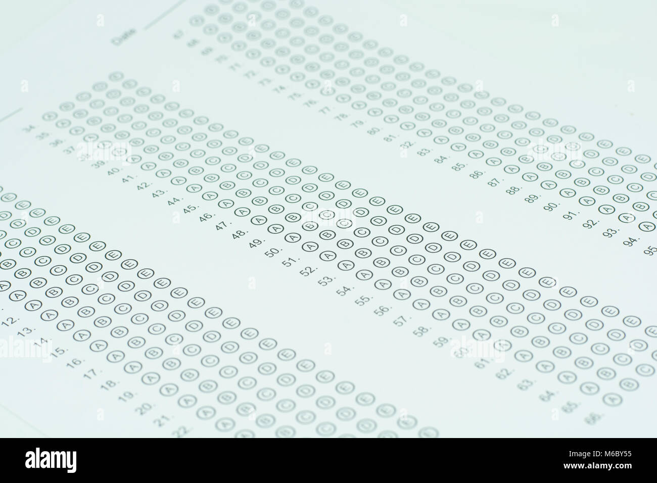 Standardized test form with answers bubbled Stock Photo - Alamy