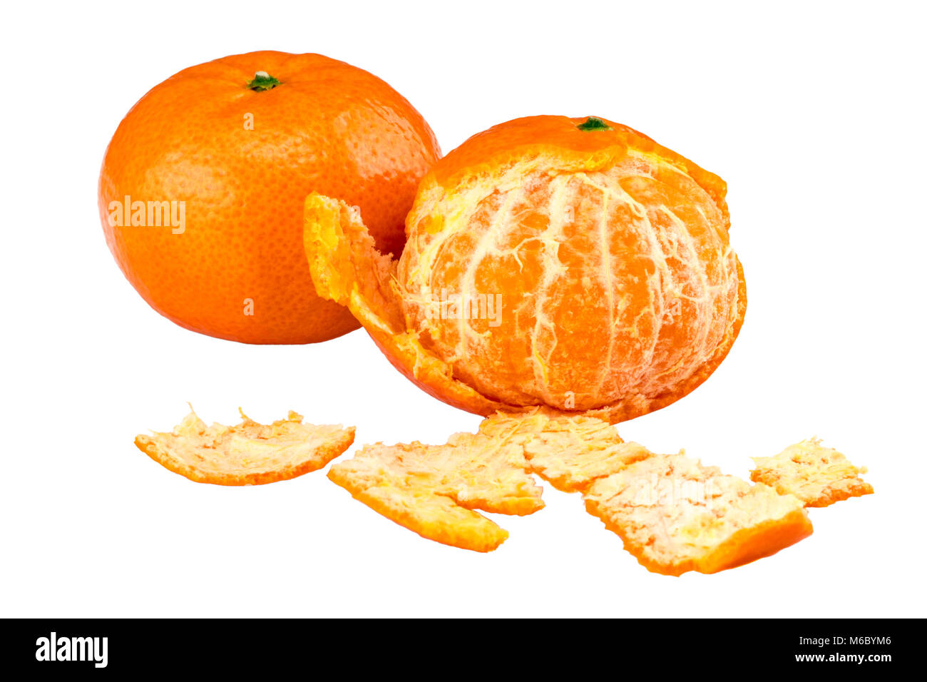 ripe juicy peeled mandarin orange. isolated on white background Stock ...
