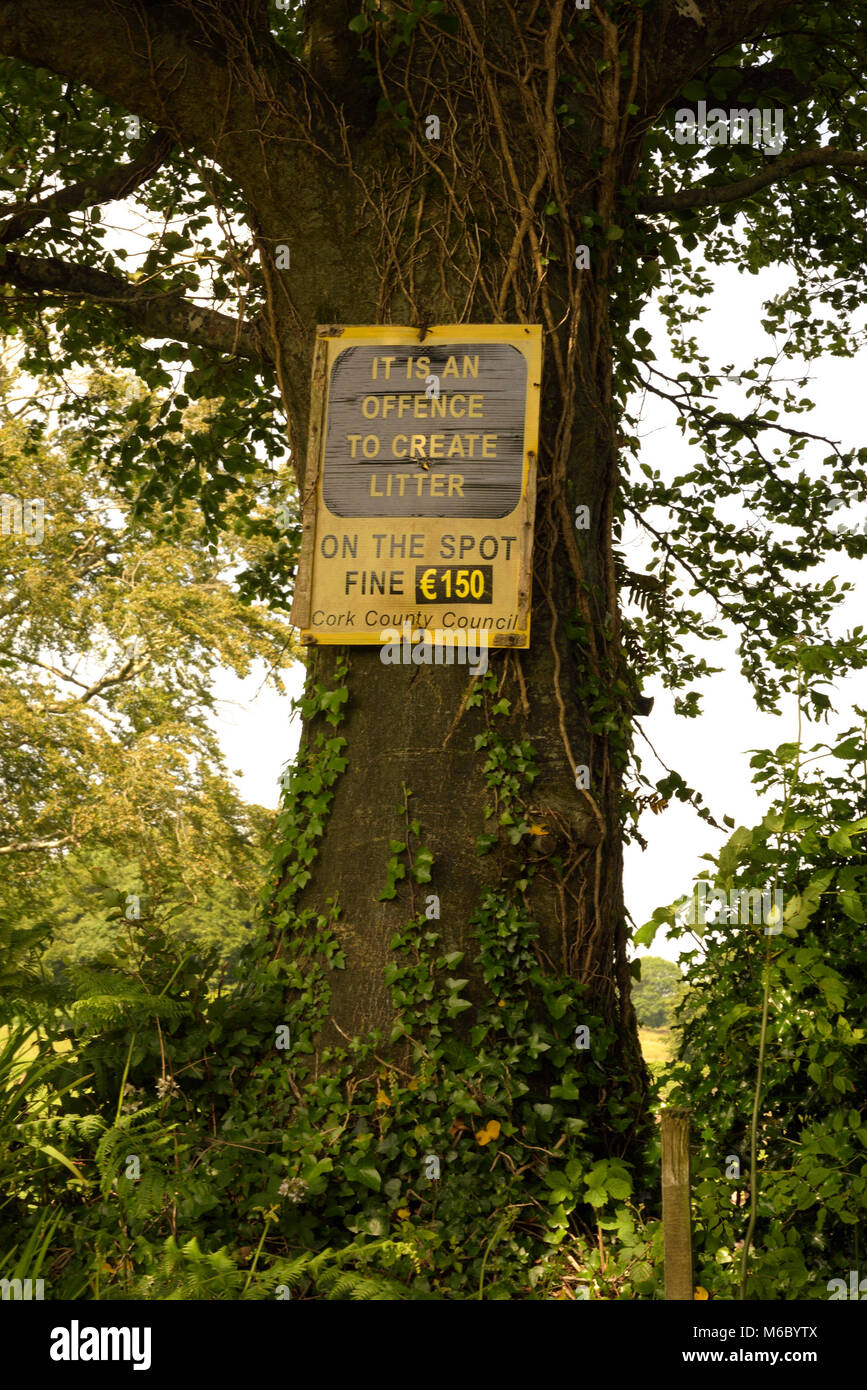Council Litter sign on a Tree Trunk Stock Photo - Alamy