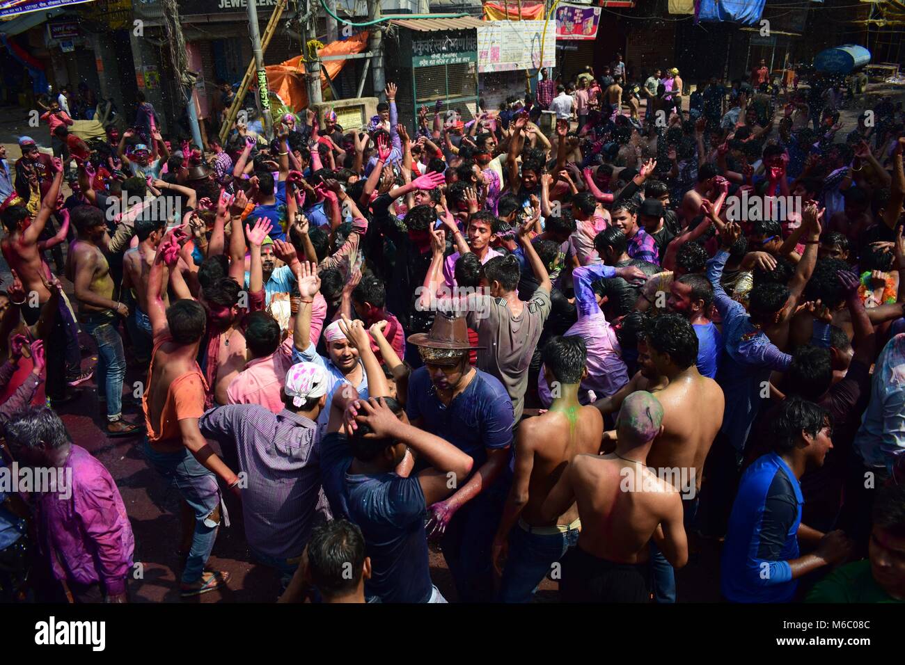 Allahabad, India. 02nd Mar, 2018. Allahabad: Indian revellers dance as ...