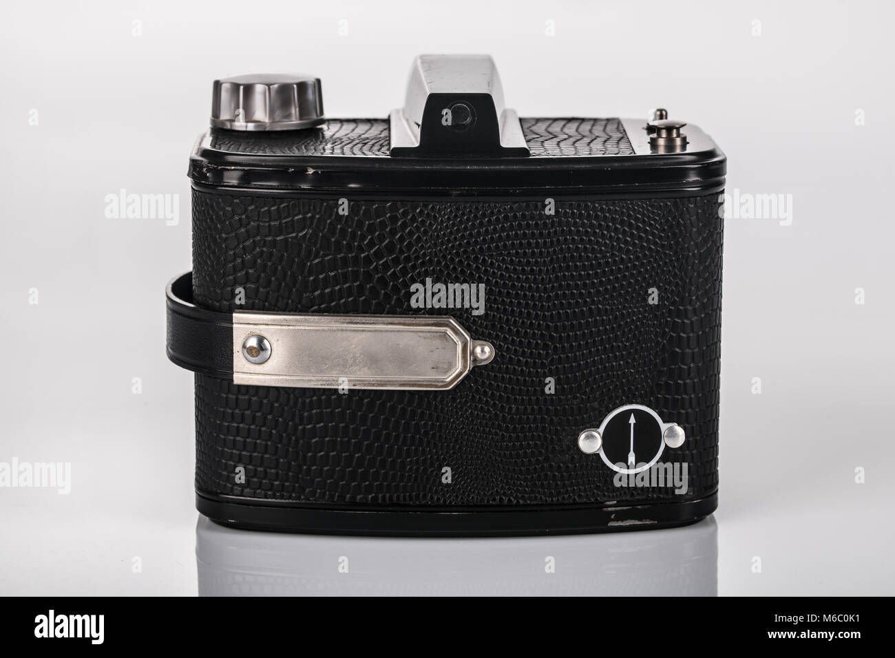 Backside of analog retro Camera 6x9 on bright background Stock Photo ...