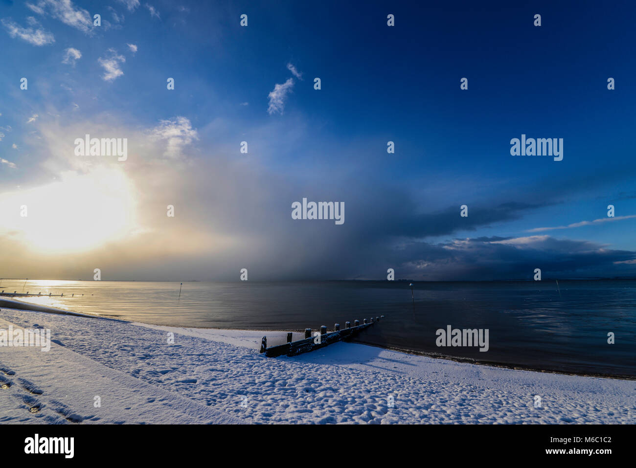 Towering snow clouds of Beast from the East approaching Southend on Sea ...