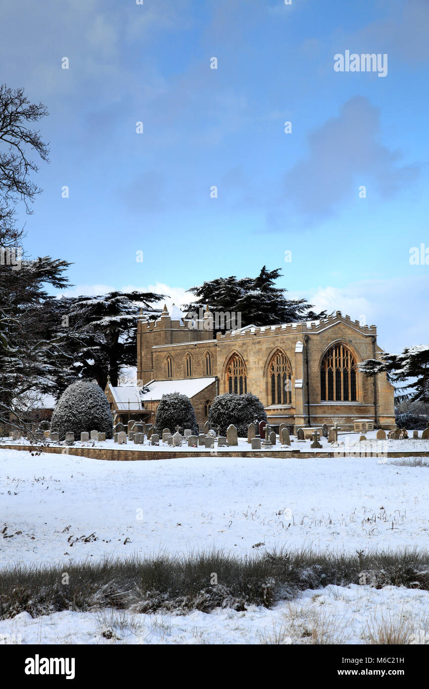 Winter snow; St Marys church; Marholm church; Marholm village; church ...