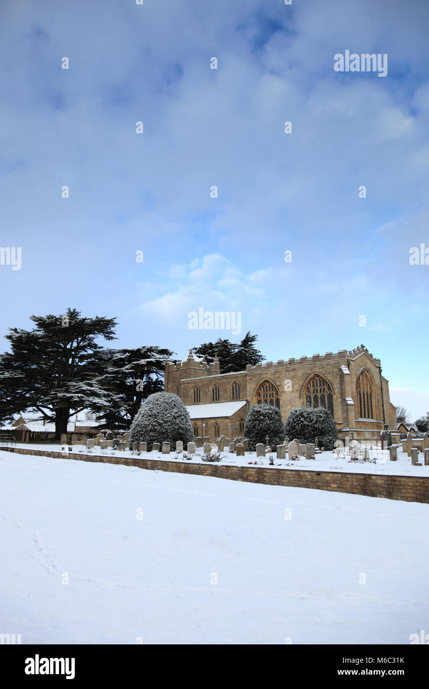 Winter snow; St Marys church; Marholm church; Marholm village; church ...