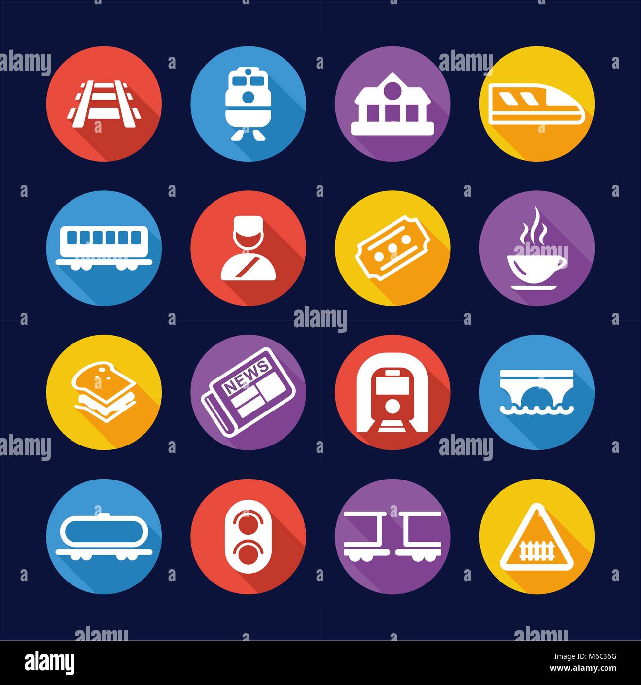 Railroad Icons Flat Design Circle Stock Vector Image & Art - Alamy