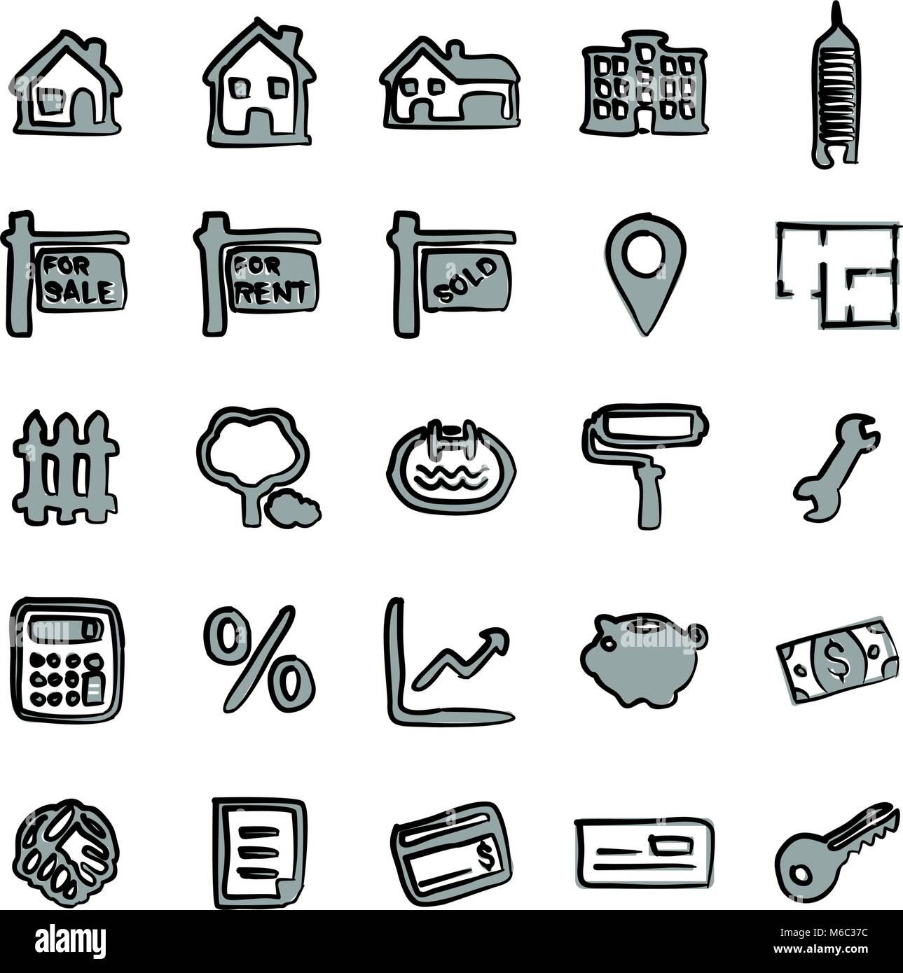 Real Estate Market Icons Freehand 2 Color Stock Vector Image & Art - Alamy